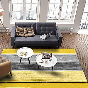 Yellow Grey Ombre Area Rugs for Living Room/Bedrooom, 4'x6' Area Rug Non-Slip, Farmhouse Wooden Striped Abstract Aesthetics Kids Room Area Rug Washable Accent Floor Carpet Runner Indoor Outdoor