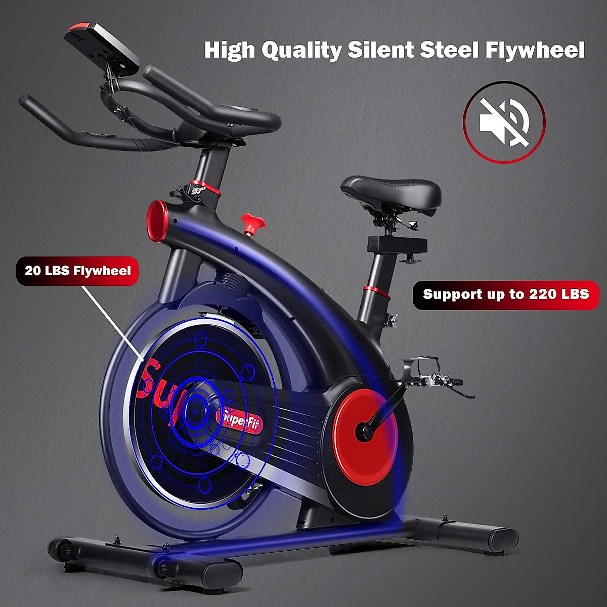 Goplus Indoor Cycling Bike, Silent Belt Drive Exercise Bike with Phone Holder, Adjustable Seat, LCD Monitor, Stationary Bicycle for Home Gym Workout