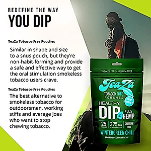 TeaZa Energy Smokeless Alternative with Hemp | Quit Chewing and Dipping Snuff | Nicotine and Caffeine Free Herbal Energy Pouch (Wintergreen Chill, 2 Pack)