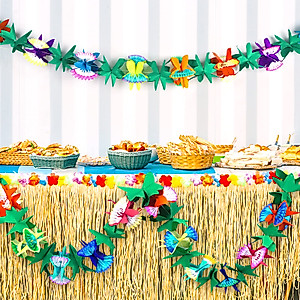 DomeStar 6 Packs Tropical Flower Garlands, Tissue Flower Banner Hibiscus Garland Hanging Party Decorations for Hawaiian Luau Party Beach Birthday Baby Shower Wedding