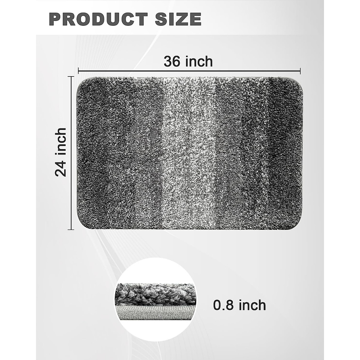 Artnice Grey 24"x36" Soft Machine Washable Non-Slip Bath Mat, Absorbent & Quick Drying, Modern Bathroom Rug