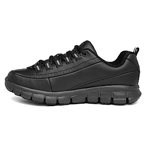 Skechers Women's Sure Track-TRICKEL Work Shoes, Black Leather, 7