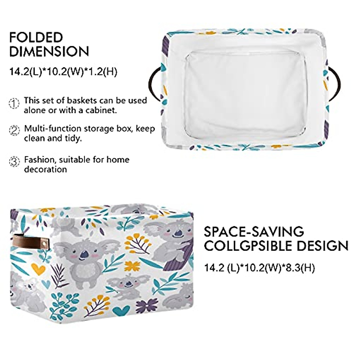 xigua Cute Koala Bears Storage Bin for Toy Storage Basket Dirty Clothes Sundries Office Home Closet Organizer Shelf Cube Box Waterproof Laundry Basket