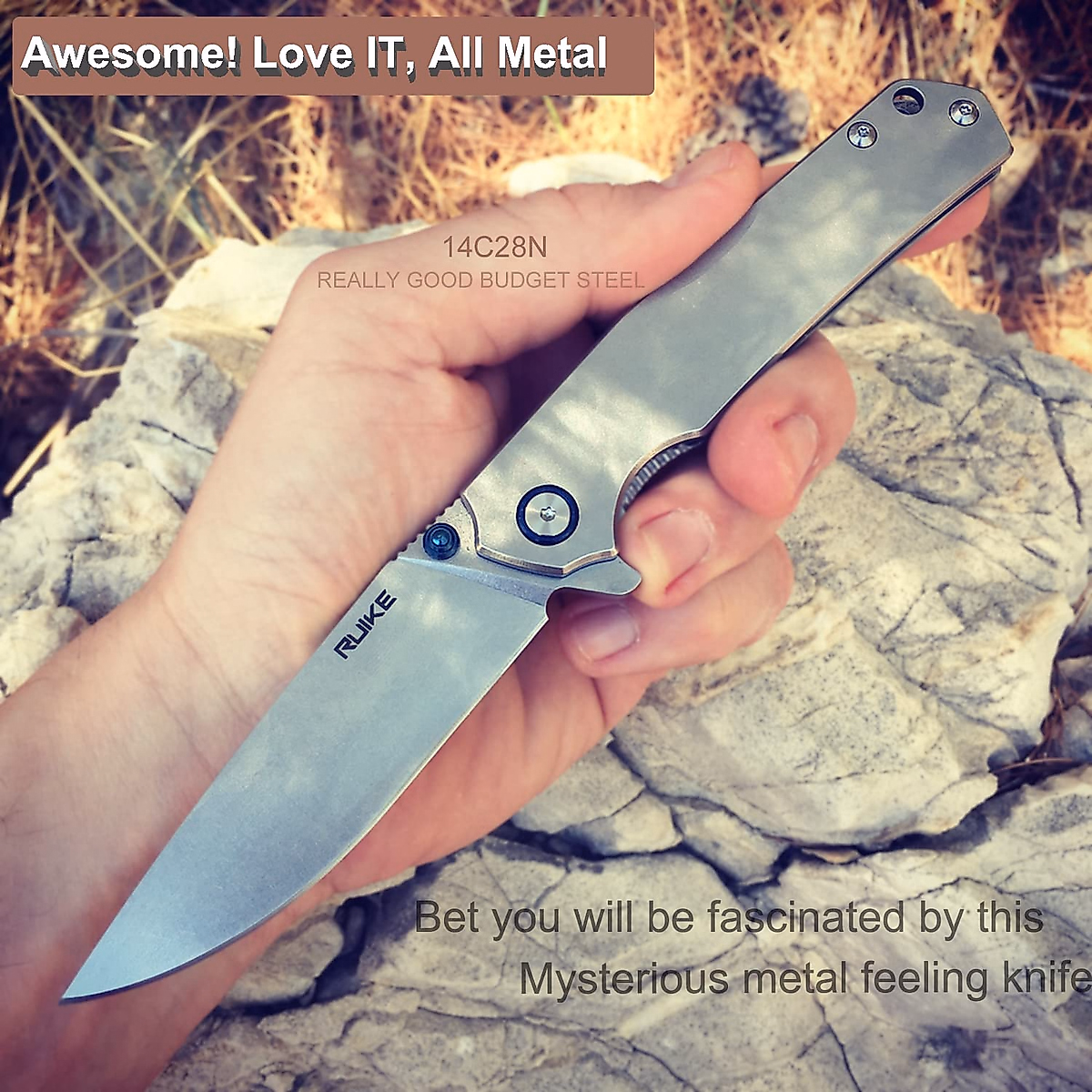 Ruike Tactical Folding Pocket Knife for men,14C28N Stainless Steel Blade,Frame Lock,EDC Small Camping Knives Belt Clip Carry,Lightweight Survival Flipper Microtech Elemental Fishing Gear Tool