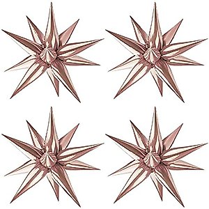 Moukiween 12 Point Star Balloons- 50 Pcs Explosion Star Foil Balloons, 3D Starburst Cone Mylar Balloons for Party Supplies Christmas Birthday Wedding Baby Shower Photo Booth Champagne Gold
