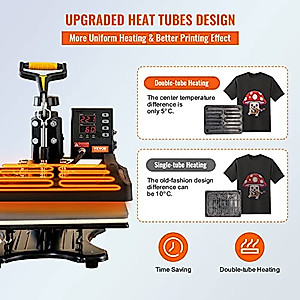 VEVOR Pro Heat Press Machine, 12 x 15 Inches, Fast Heating, 5 in 1 Combo 360 Swing Away Digital Sublimation T-Shirt Vinyl Transfer Printer with Anti-Scald Surface, Hat, Mug, Plate, ETL Listed, Black