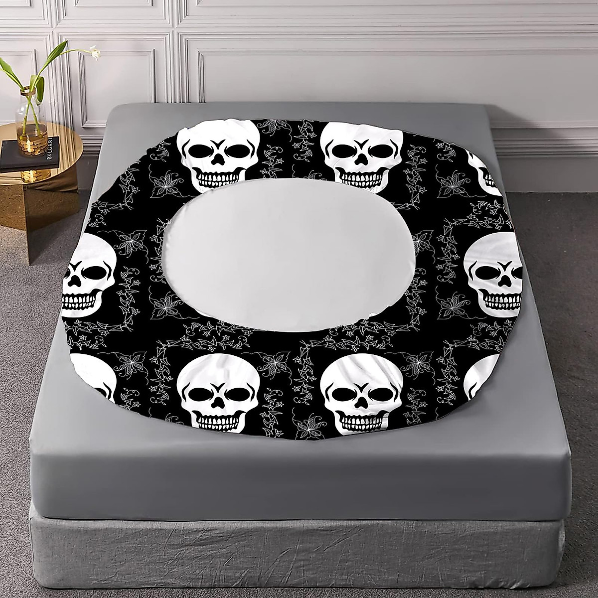 VTKON Skull Sheets Set Gothic Sheets Halloween Bed Sheets Full Black Skull Bedding Set for Kids Boys Women Goth Bedding Set with 1 Fitted Sheet + 1 Flat Sheet + 2 Pillowcases