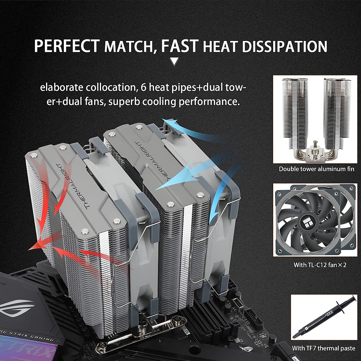 Thermalright Peerless Assassin 120 CPU Air Cooler, 6 Heatpipes,Dual 120mm TL-C12 PWM Fans, Aluminium Heatsink Cover, AGHP Technology, for AMD AM4 AM5/Intel 1700/1150/1151/1200/2011/1851