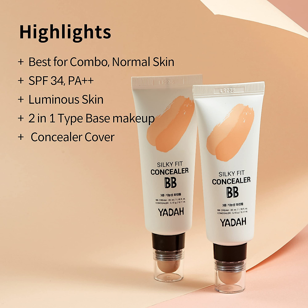 YADAH Silky Fit Concealer BB Power Brightening 1.18 Ounce 21 Light Beige, 2 in 1 Base Makeup Natural Ingredients Foundation Cream