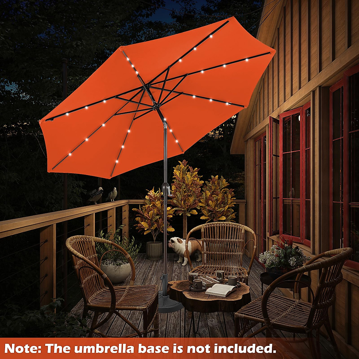 Giantex 9ft Outdoor Patio umbrella with Solar Lights, Table Market Umbrella with Crank and Push-button Tilt System, Solar LED Lighted Patio Umbrella for Backyard Deck Pool Beach (Orange)