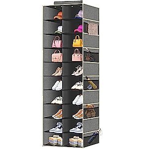 VERONLY 20 Section Hanging Shoe Organizer, Fabric Closet Hanging Shoe Storage Rack with 10 Side Pockets for Shoes, Hats, Handbags, Clothes (Black)