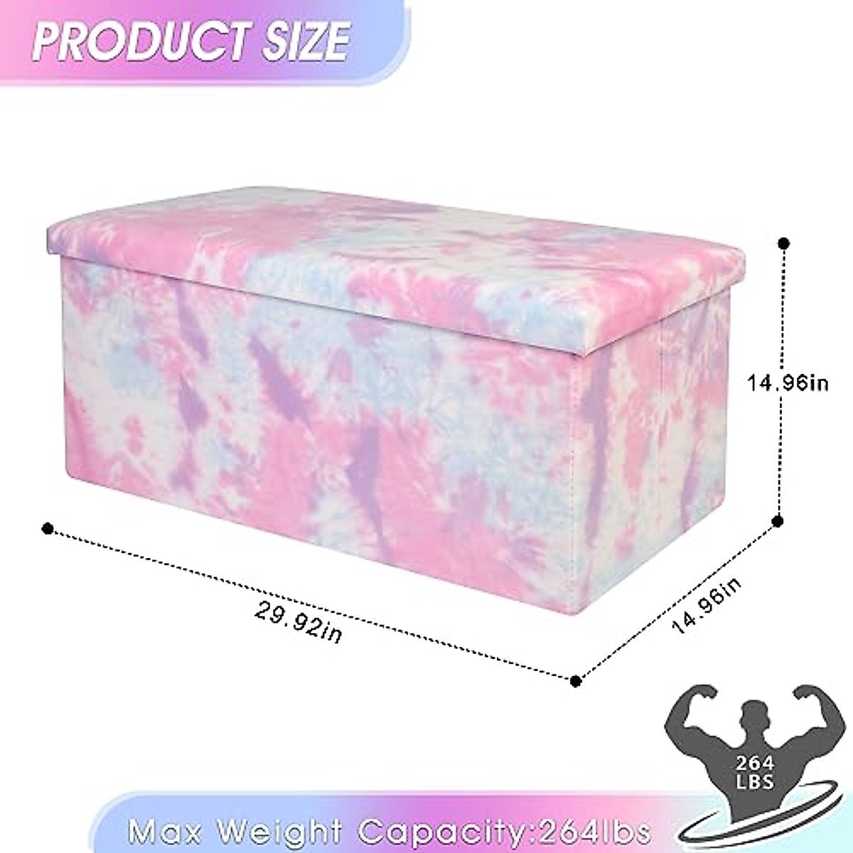 STORAGEPLUS 30 Inches Large Storage Ottoman Bench for Bedroom, Soft Cotton Fabric Tie Dye Foot Rest Stool with Premium Sponge Padded, Folding Ottoman Coffee Table with Storage for Living Room