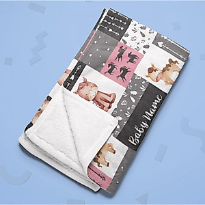 Ruby Star Personalized Baby Blanket for Girl, Cozy Plush Fleece Blanket, Custom Baby Name, Includes Baby Onesie and BIB, Bankets for Kid (Horse Woodland) Full