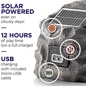 Alpine Corporation - Waterproof Bluetooth Solar-Powered Outdoor Wireless Rock Speaker – 50 Foot Range - Weatherproof, High-Fidelity Sound, Energy Efficient Solar Charging, Portable Audio System (Gray)