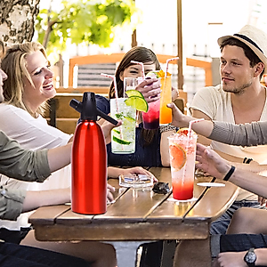 Kawlity Soda Siphon Sparkling Water Homemade DIY Drink Maker Innovative Aluminum Durable Red with Capacity of 1 Liter Seltzer for Home Kitchen Bar Club