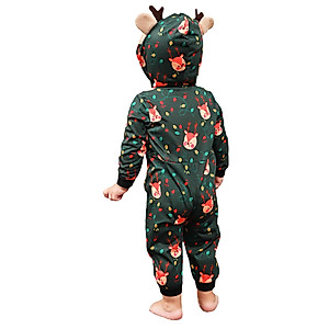 Nokpsedcb Family Christmas Pajamas Couples Kids Matching Lounge Sets Long Sleeve Hooded Deer Print Zipper Jumpsuit Sleepwear(Dad,L,A-Reindeer)