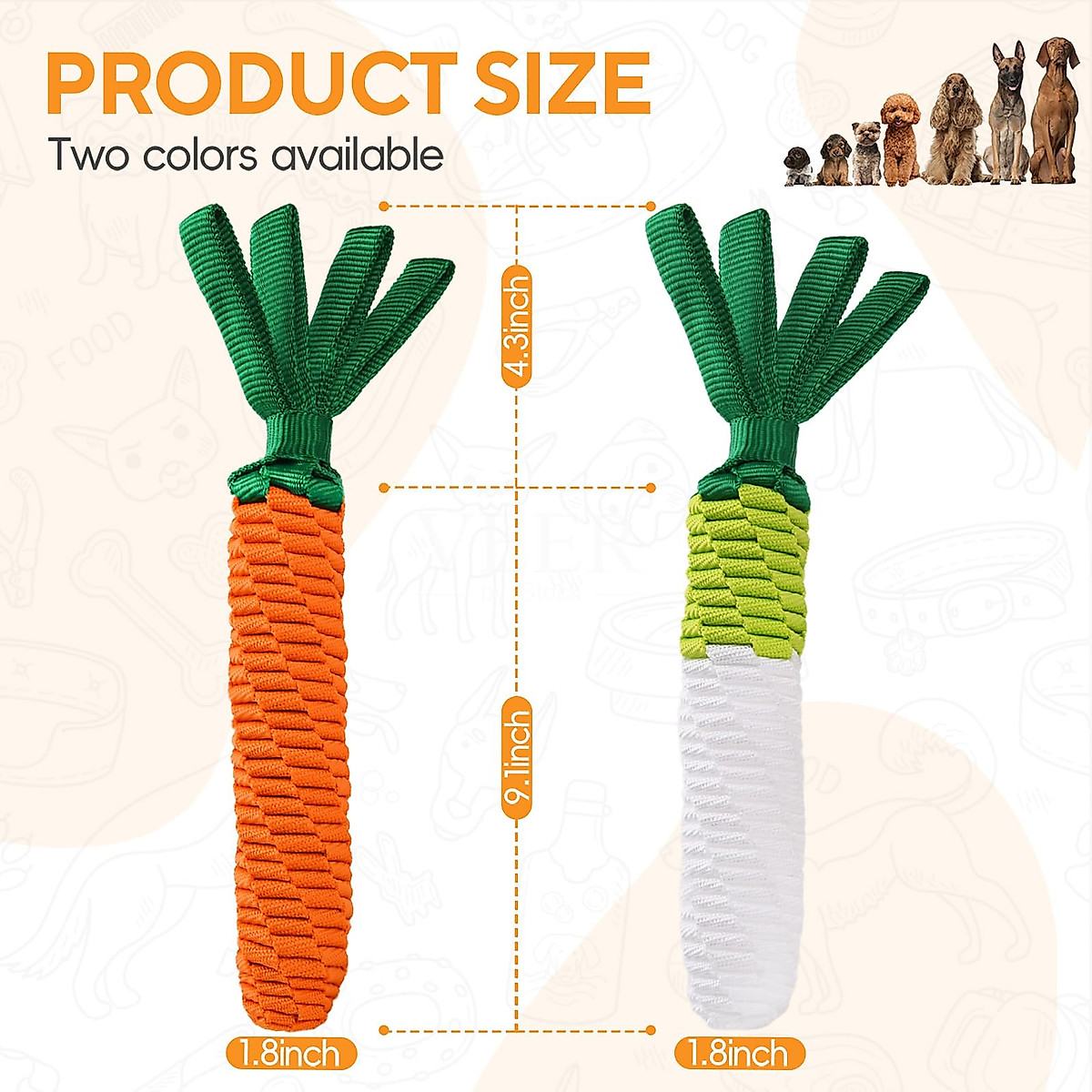 LIFLIX Dog Rope Toy, Tug of War Dog Toy, Cute Carrot Dog Toy with Crinkle Paper Tags