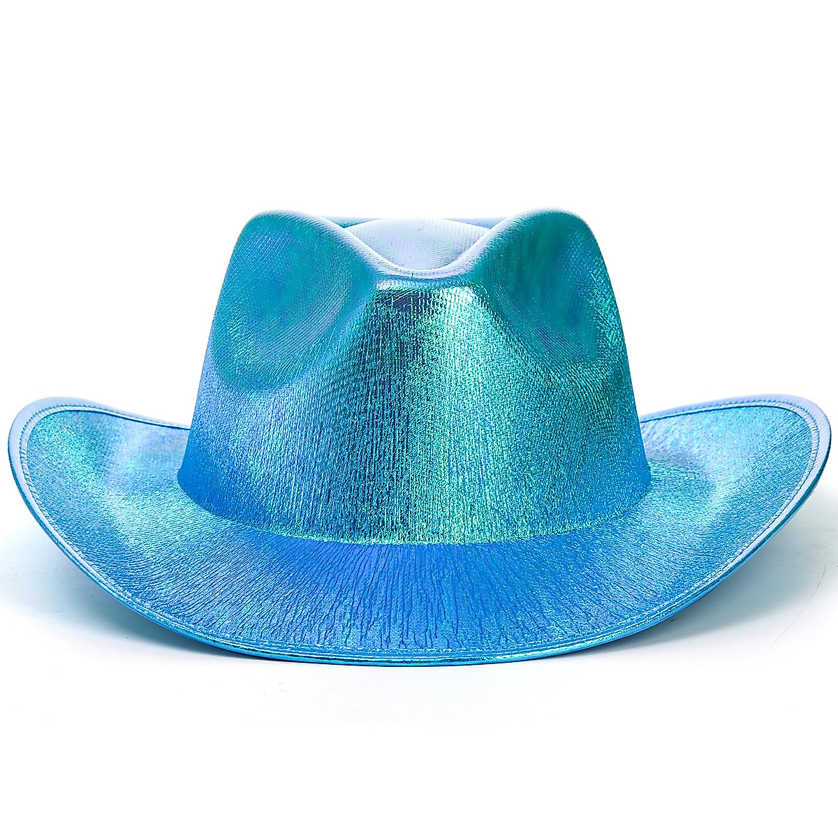 Cididu Set of 4 Holographic Space Cowgirl Hat, Metallic Space Cowboy Party Hat with Heart Glasses for Women, Neon Sparkly Glitter Disco Cowgirl Rave Hat for Costume Dress Up Party Accessories