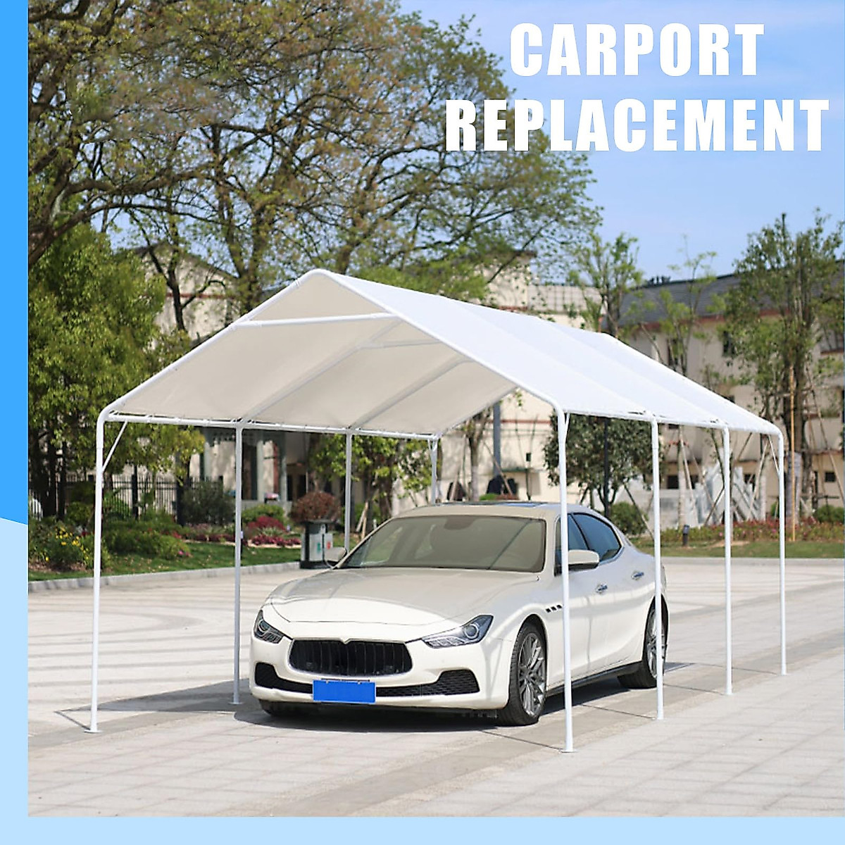 HFYZZ 10 x 20 Ft Heavy Duty Carport Replacement Canopy Cover Waterproof & UV Protected Car Garage Top Tent Shelter Tarp Cover with 44 Ball Bungees Cords, Only Top Cover, Grey