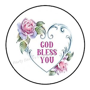1.5" Inch God Bless You Floral Heart Stickers - God Bless You Stickers - Motivational Stickers Envelope Seals Labels - #AA61RK (30 Pcs)
