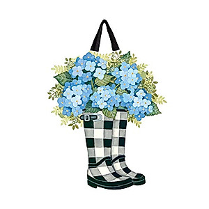 Studio M Door Decor Black and White Wellies Decorative Front Door Sign with Ribbon Hanger, Durable Fade Resistant PVC, Made in The USA, 16”w x 18.5”h
