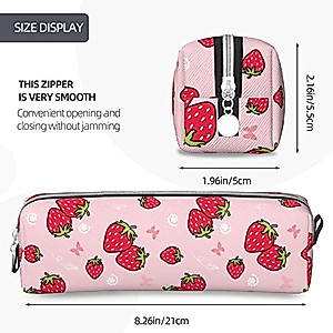 Brinkaloo Strawberry Pencil Case Simple Waterproof Pen Bag for Girls Pink Portable Pencil Pouch for Women