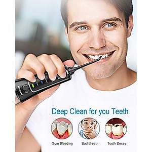 Nicefeel Cordless and Rechargeable Water Flosser - 300ML Water Tank Oral Irrigator, 4 Jet Tips, 3 Pressure Modes - IPX7 Waterproof and Travel Friendly for Dental Care