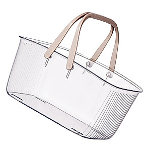 AYNEFY Lightweight Clear Shower Storage Basket with Handle, Drain Holes for Bathroom Toiletries, Pet Supplies