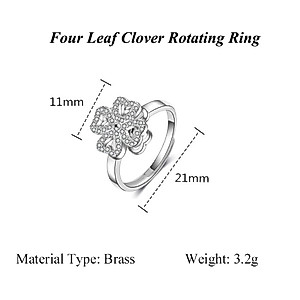 HMOOY Four Leaf Clover Rotating Ring,Lucky Leaf Engagement Open Ring Fashion Silver Anti Anxiety Ring for Women Fidget Rings for Relieving Stress Band Ring (Silver)
