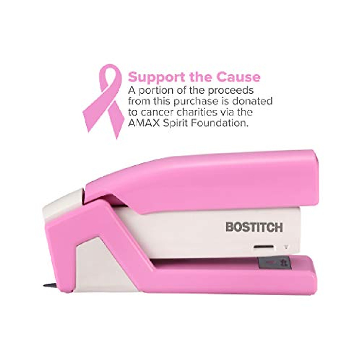 Bostitch Office InCourage Spring-Powered Compact Stapler, BCA Pink (1588), plastic-half strip