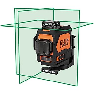 Klein Tools 93PLL Self-Leveling Laser Level, Green 3x360-Deg Planes, Rechargeable Battery, Magnetic Mount, Class II Laser (≤1mW @ 510-530nm)