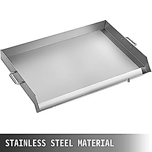 Happybuy Stainless Steel Griddle,32" X 17" Universal Flat Top Rectangular Plate, BBQ Charcoal/Gas Grill with 2 Handles and Grease Groove with Hole，Grills for Camping, Tailgating and Parties