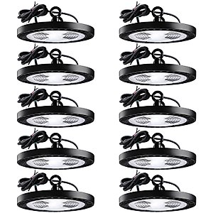 LEONLITE UFO LED High Bay Light 150W 21,700LM 5000K Daylight, 0-10V Dimmable, UL Listed, 120-277V Commercial Barn Lights for Warehouse Gym Factory Workshop, Pack of 10