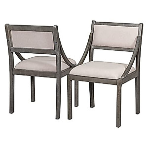KoiHome 2pc Retro, Upholstered Solid Wood Legs and Frame, Set of 2 Chairs with Armrest and Seat Cushions for Kitchen, Restaurant, Dining Room (Gray)