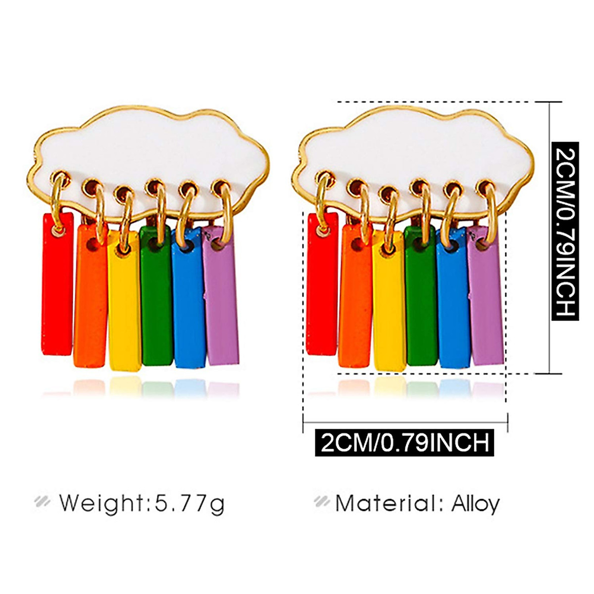 ANDPAI 14k Gold Colorful Enamel Rainbow White Clouds Dangle Drop Stud Earrings with Silicone Coated Push Backs for Women (Color)