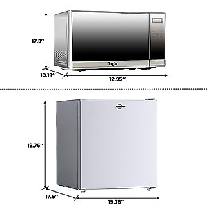 Koolatron 1.7 Cu Ft Compact Fridge + 700W Microwave Combo: Includes White Flat Back Countertop Fridge/Freezer + Total Chef 0.7 Cu Ft Stainless Steel Touch Control Microwave, Student Dorm Room, Office