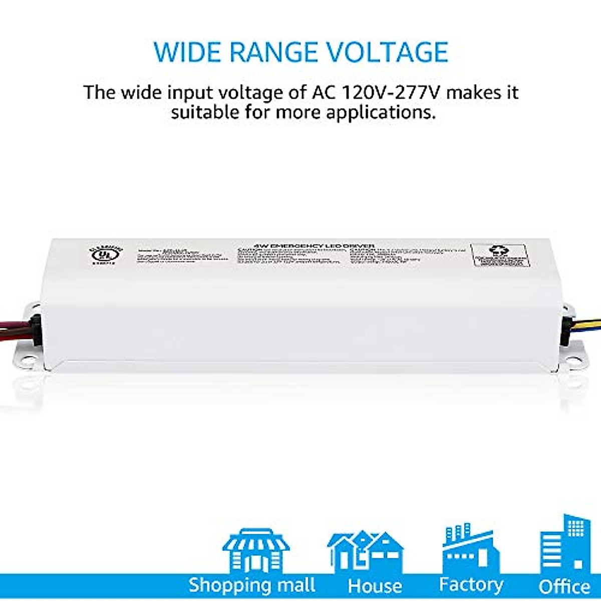 LEONLITE 4W LED Emergency Driver, 120V-277VAC to 3-60VDC, LED Light Emergency Backup Battery, UL Listed, Rechargeable Power Supply, Over 90mins Emergency Time, for Low Bay, Panel Light, Wraparound