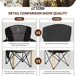 ALPHA CAMP Folding Camping Chair Oversized Heavy Duty Padded Outdoor Chair with Cup Holder Storage and Cooler Bag, 450 LBS Weight Capacity, Thicken 600D Oxford, Black