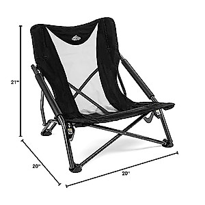Cascade Mountain Tech Camping Chair - Low Profile Folding Chair for Camping, Beach, Picnic, Barbeques, Sporting Event with Carry Bag , Black