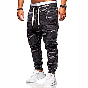 WOCACHI Mens Camo Cargo Jogger Pants Fashion Loose Handsome Pocket Jeans Chino Camouflage Pants M-4XL Trousers 2023 Overalls Dungaree Spring Stylish Up to 30% 50%