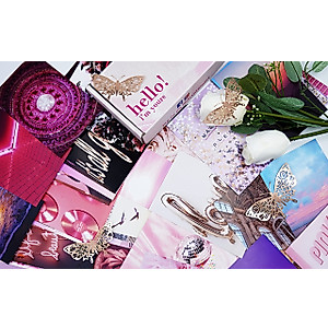 Elevation Art Photo Collage Kit for Wall Aesthetic, 55 Photos and 12 3D Butterfly Stickers. Peaceful Pink and Blue Room Decor for Teen Girl Room Decor and Dorm Rooms.