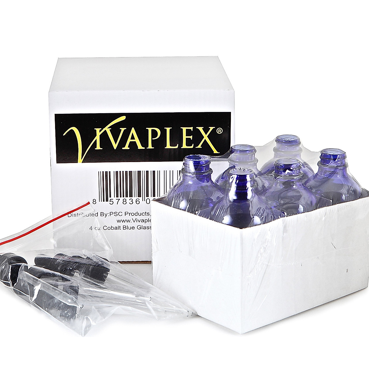Vivaplex, 6, Cobalt Blue, 4 oz Glass Bottles, with Glass Eye Droppers