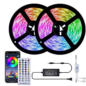 AZIMOM 32.8ft LED Strip Lights for Bedroom Tape Light Strips Music Sync Bluetooth RGB 5050 Waterproof Timing Color Changing Remote Control led Lights for Bedroom Home kitchen Party Lighting Decoration