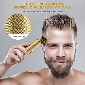 Professional Electric Pro Li Outliner, 0mm Baldheaded Hair Clippers for Men Barber Grooming Cordless Rechargeable Close Cutting T-Blade Trimmer Haircutting Beard Shaver Barber (Gold)