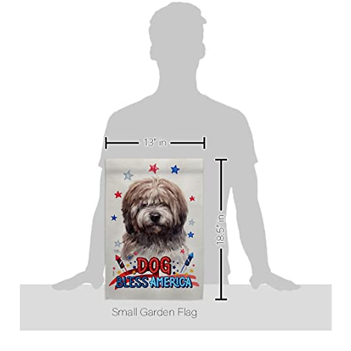 Breeze Decor Patriotic Brindle Tibetan Terrier Garden Flag-Set Wood Dowel Dog Puppy Spoiled Paw Canine Fur Pet Nature Farm Animal Creature House Banner Small Yard Gift Double-Sided, Made in USA