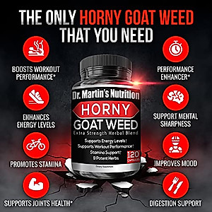 Super Strength 1590mg Horny Goat Weed 120 Capsules With Maca Arginine & Ginseng - Naturally Boost your Health, Workout Performance, Endurance & Energy, Joint Health For Men & Women (120C)