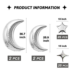 54Pcs Star Foil Balloons Moon Foil Mylar Balloons with 50Pcs Silver Star Balloons and 4Pcs Large Moon Foil Balloons for Baby Shower Christmas Anniversary Engagement Wedding Birthday Party Decoration