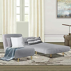 GIA Tri-Fold Convertible Sherpa Sofa Bed Chair with Removable Pillow and Legs, Set of 1, Gray