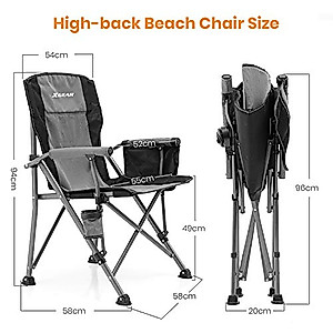 XGEAR Camping Chair with Padded Hard Armrest, Sturdy Folding Camp Chair with Cup Holder, Storage Pockets Carry Bag Included, Support to 400 lbs(Grey)