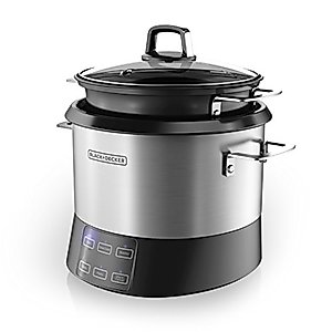 BLACK+DECKER RCR520S All-in-One Cooking Pot, 20-Cup Cooked/10-Cup Uncooked Rice Cooker, Slow Cooker and Food Steamer with Saute Function, Stainless Steel